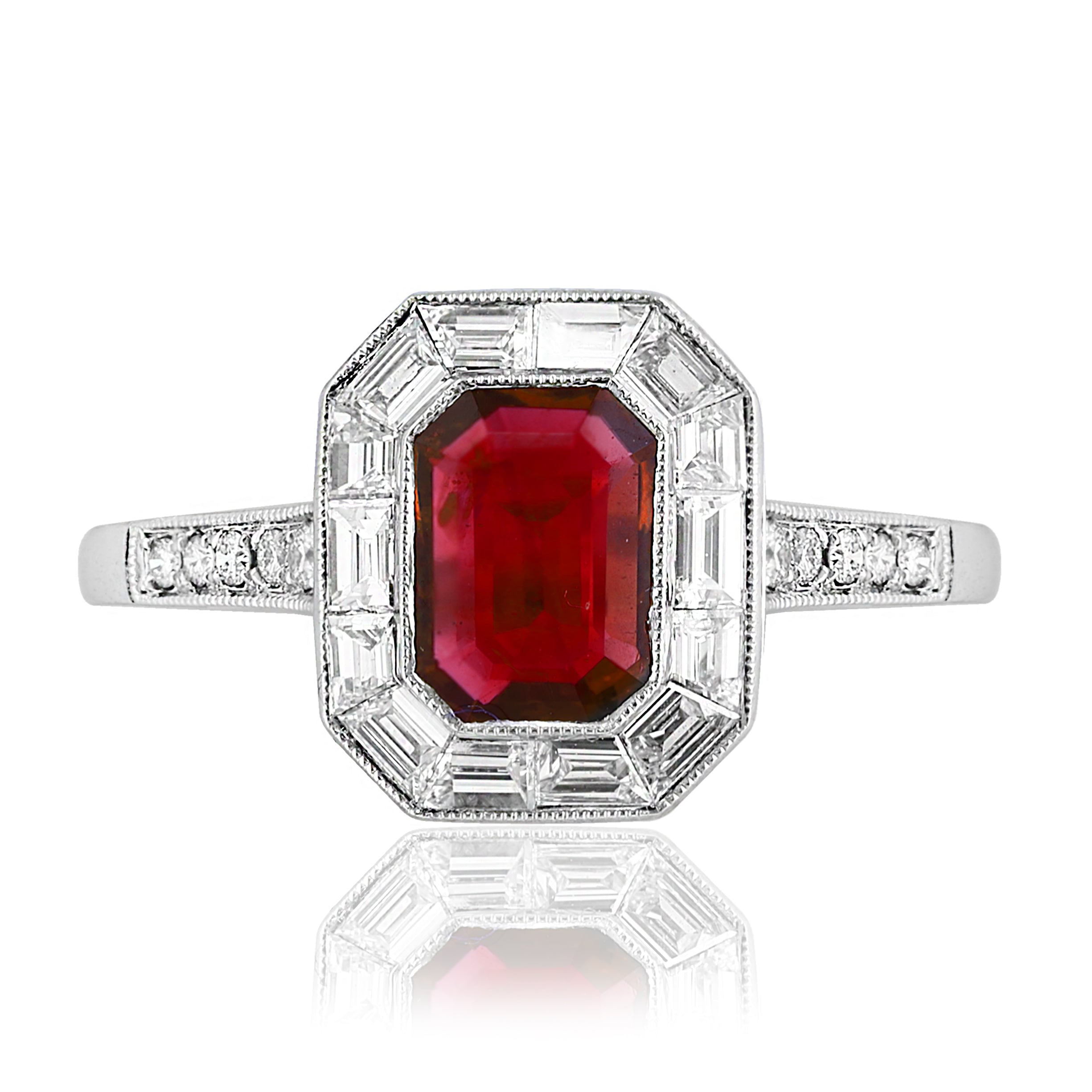 Emerald Cut Ruby Ring with Halo – Genovese Jewelers
