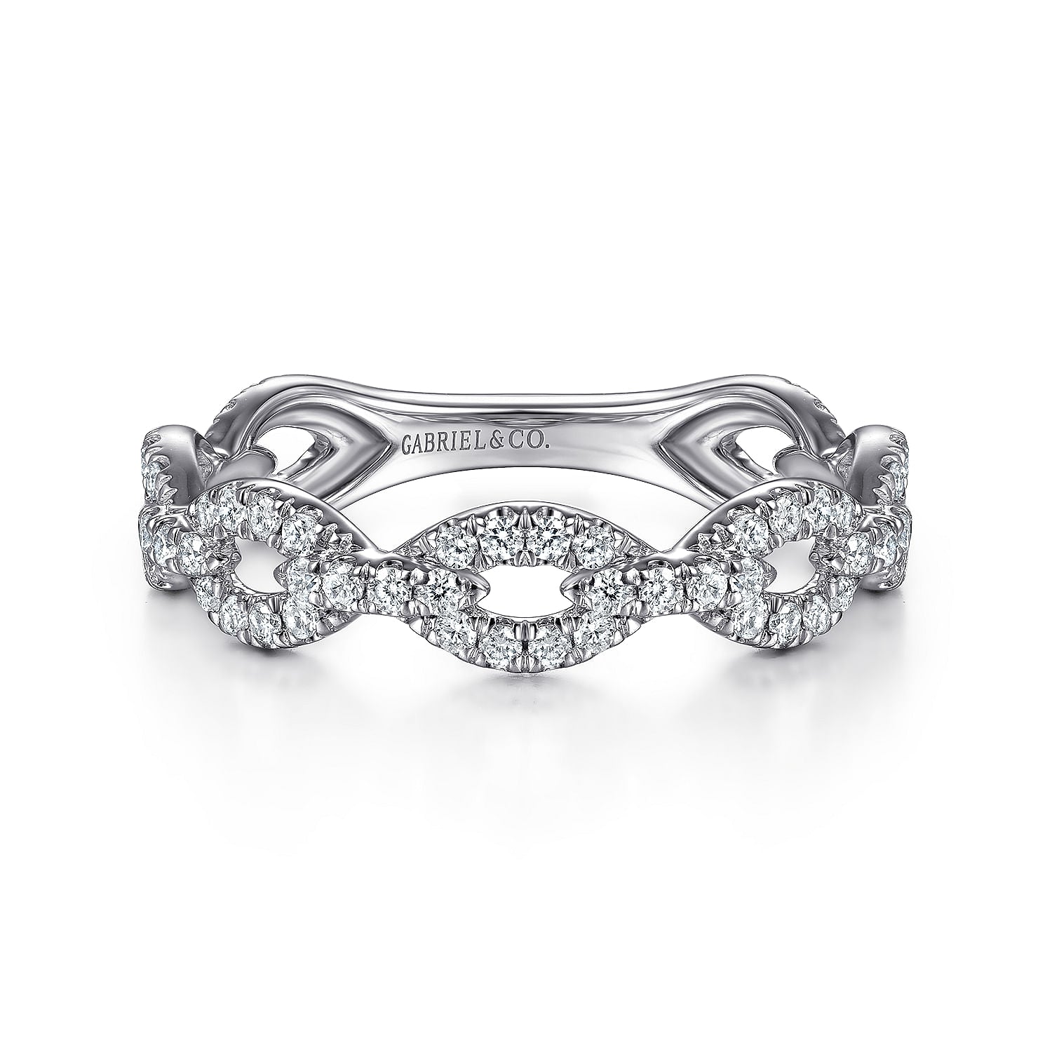14K White Gold Diamond Pave Chain Link Stackable Ring | Genovese Jewelers